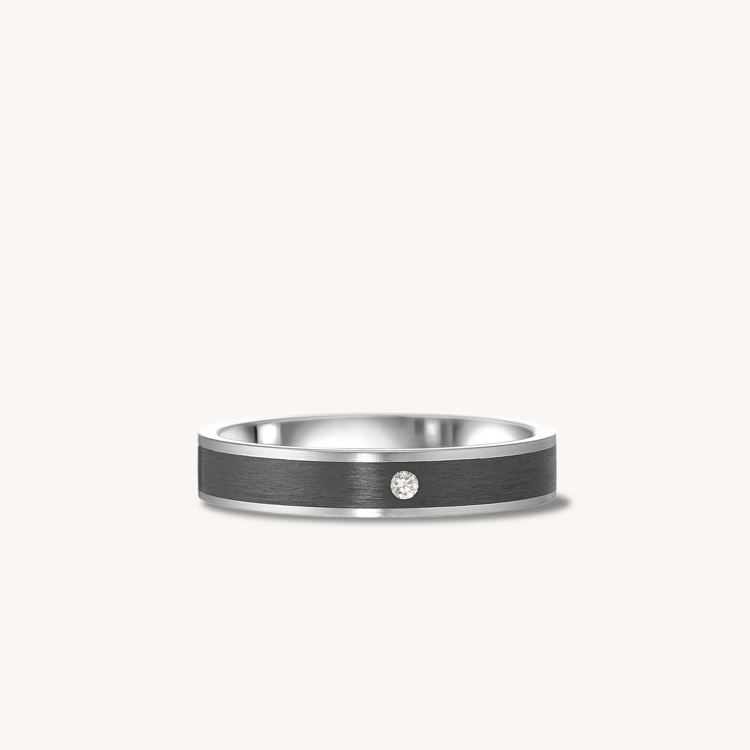 Steel Carbon Fiber Inlay Ring with Diamond - Tailored Jewel Singapore