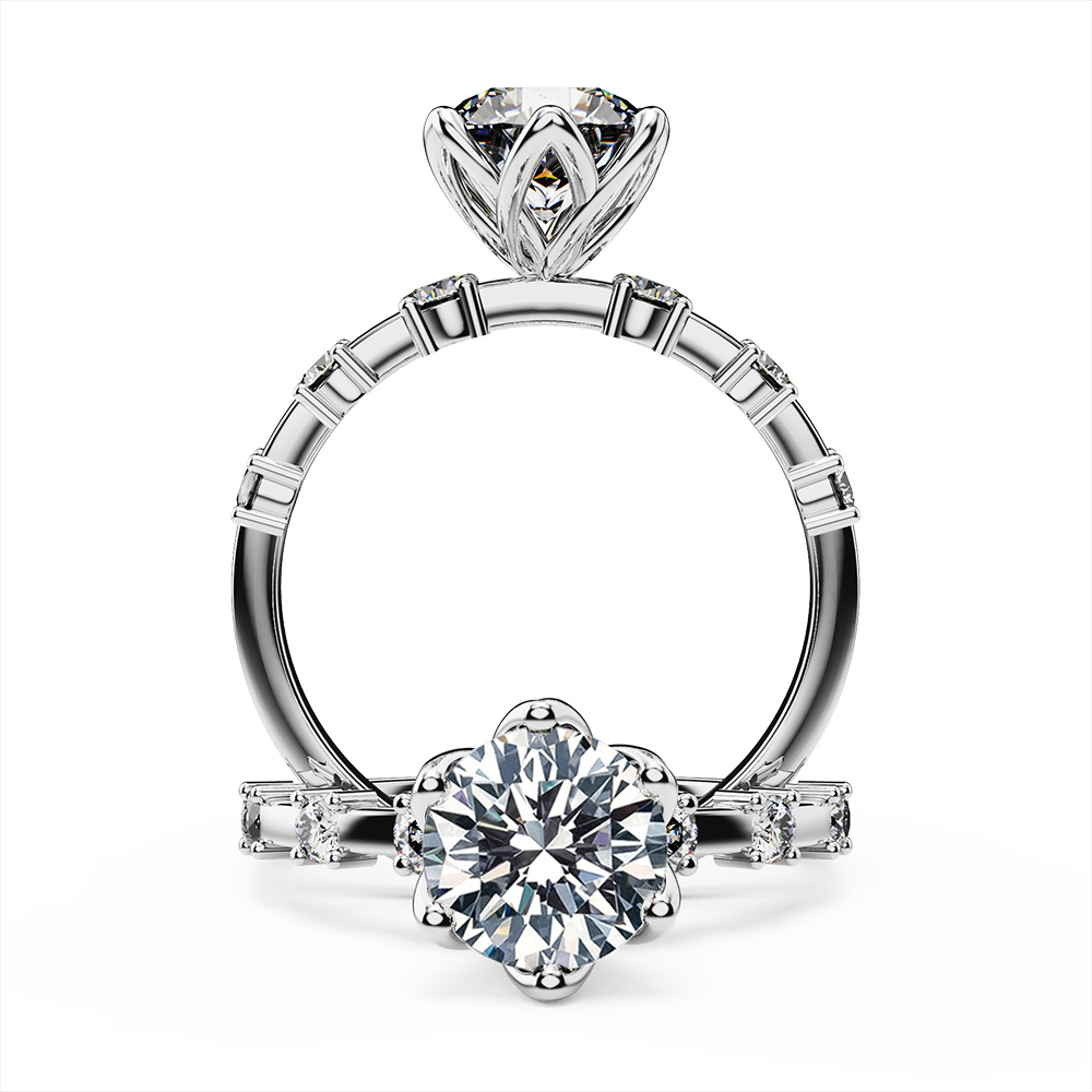 Lily Crown Diamond Ring with Side Diamonds - Tailored Jewel Singapore