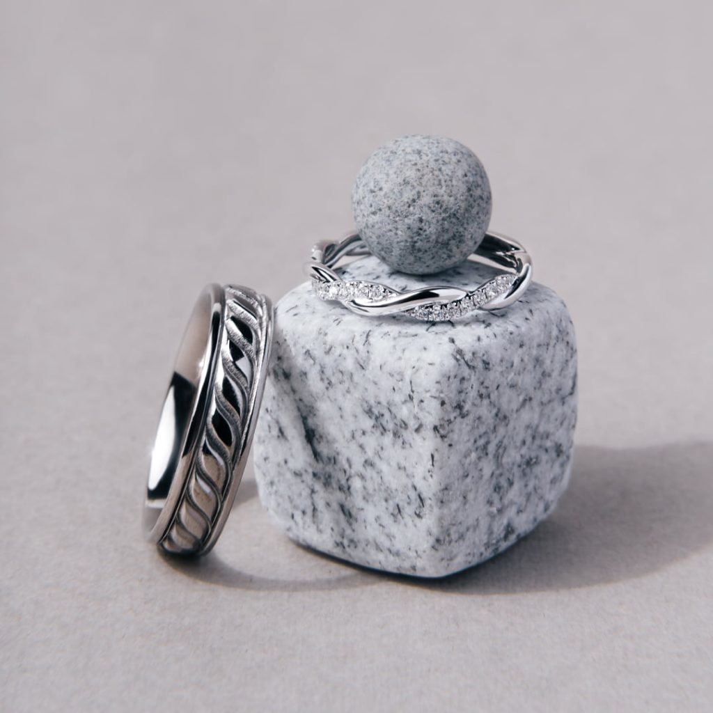 Classic Twisted Band with Diamonds + Jute Twine Titanium Ring ...
