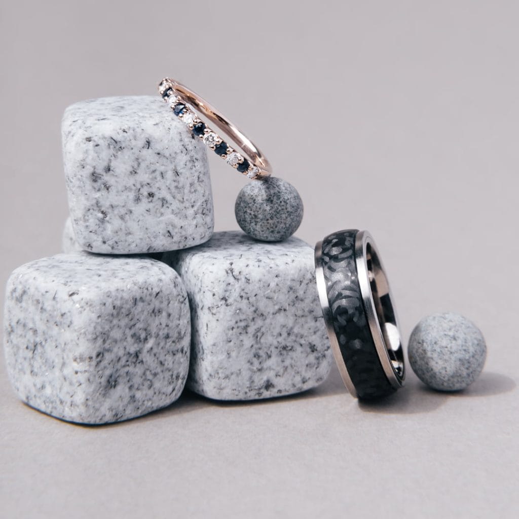 Floating Diamond and Sapphire Band + Titan Black Beveled Carbon ...